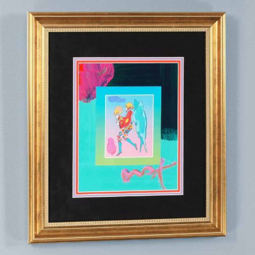 Peter Max Signed "Tip Toe Floating" Custom Framed 10" x 13" Original ...