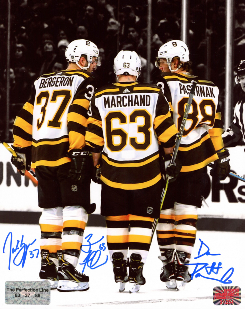 Brad Marchand, Patrice Bergeron & David Pastrnak Signed Bruins "The ...