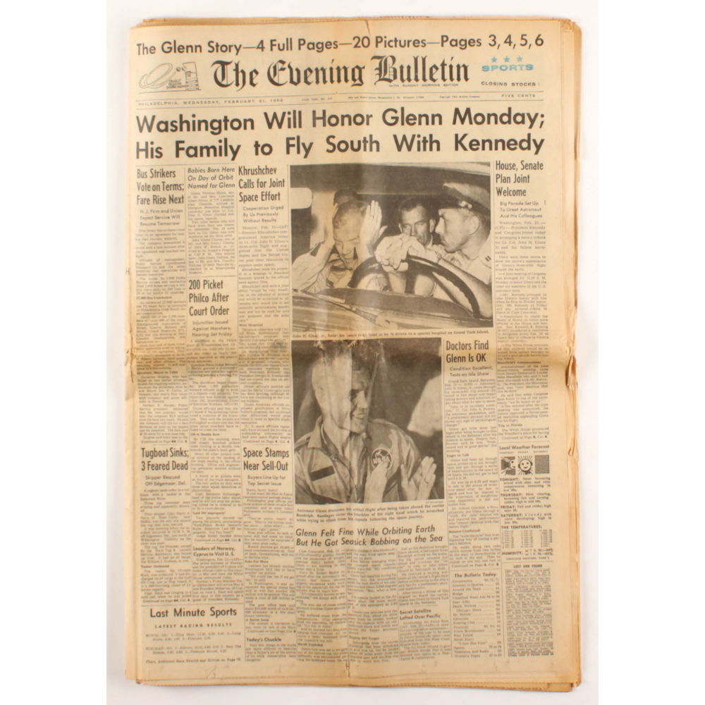 Original February 21st, 1962 "John Glenn - Friendship 7" Philadelphia ...
