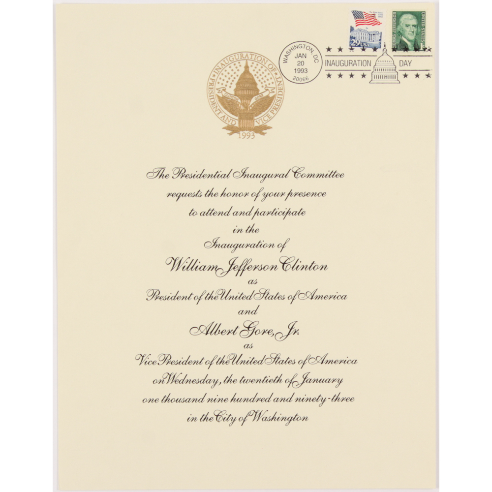 1993 Inauguration Invitation for President Bill Clinton & Al Gore ...