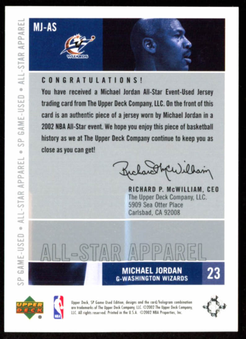 Michael Jordan 2002-03 SP Game Used All-Star Apparel #MJAS | Pristine ...