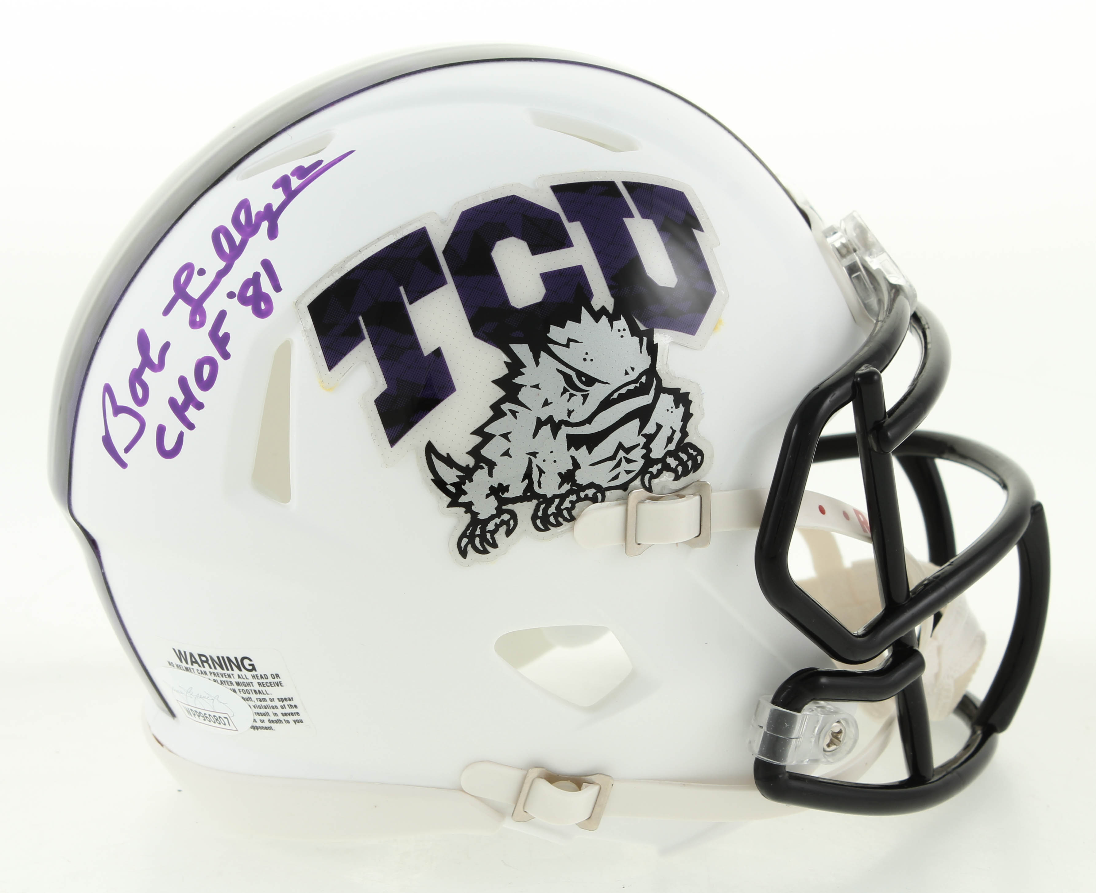 Bob Lilly Signed TCU Horned Frogs Matte White Speed Mini Helmet ...
