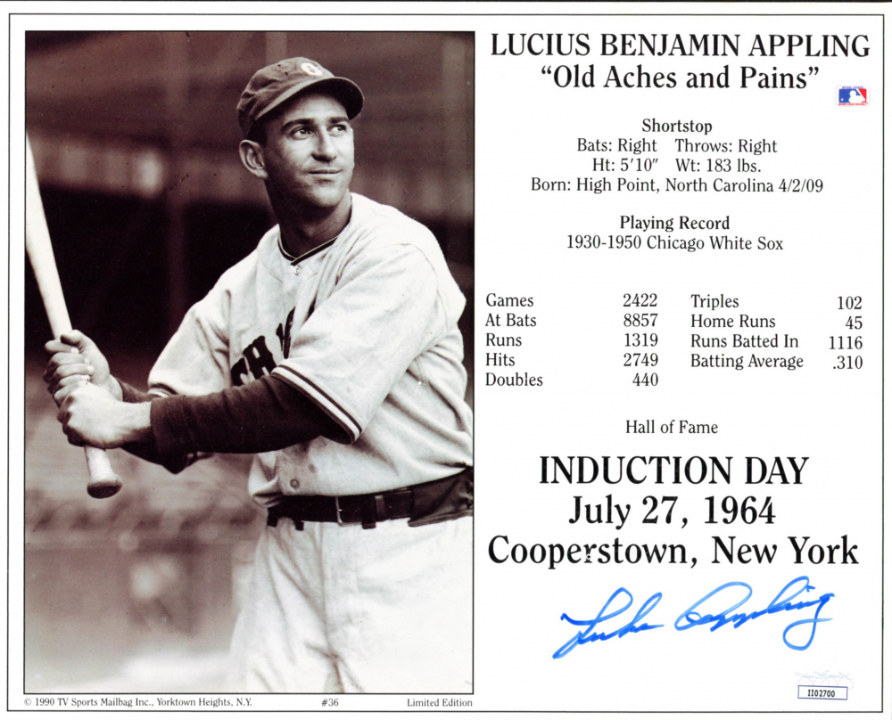Luke Appling Signed White Sox 8x10 Induction Day Stat Card (JSA COA ...