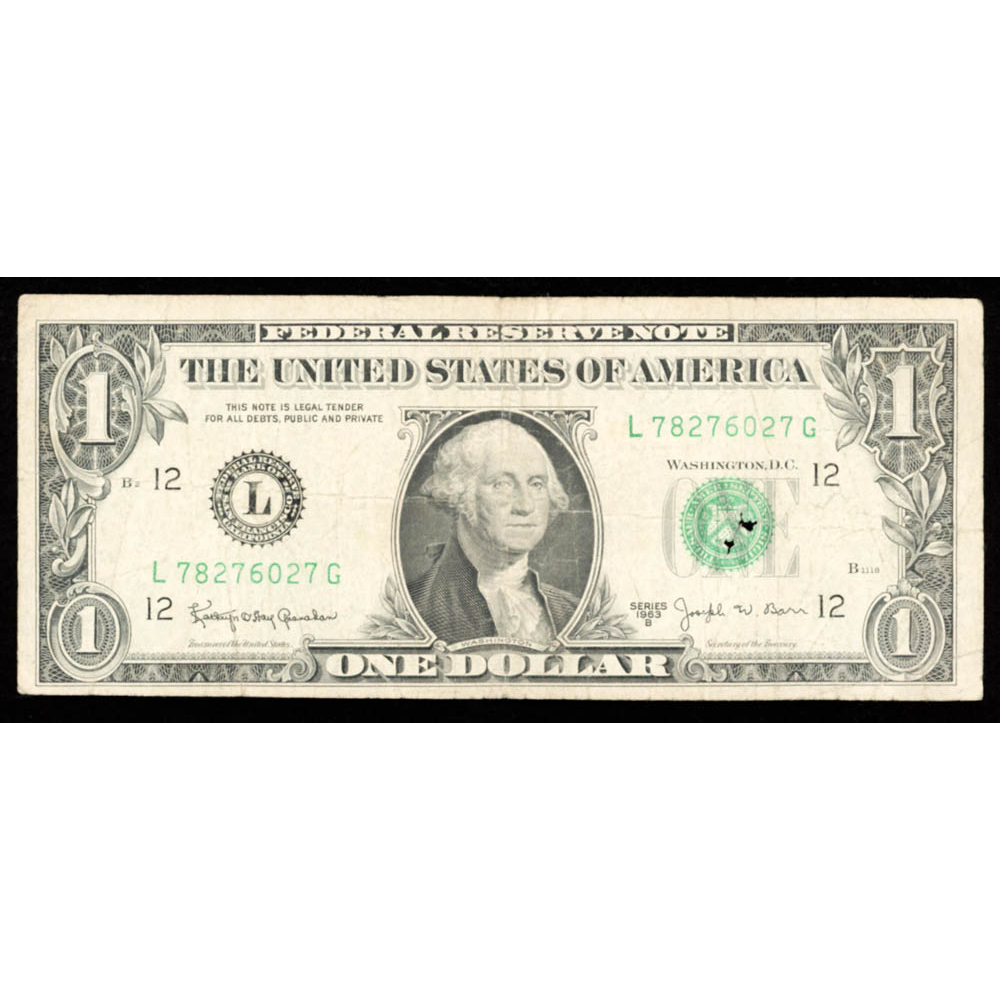 1963-B U.S. $1 One-Dollar Green Seal U.S. Federal Reserve Note ...