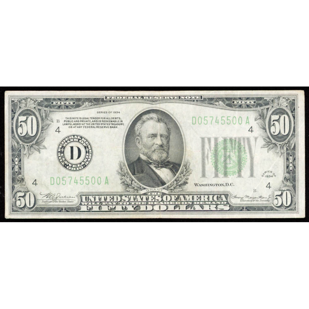 1934 $50 Fifty-Dollar Green Seal U.S. Federal Reserve Note | Pristine ...