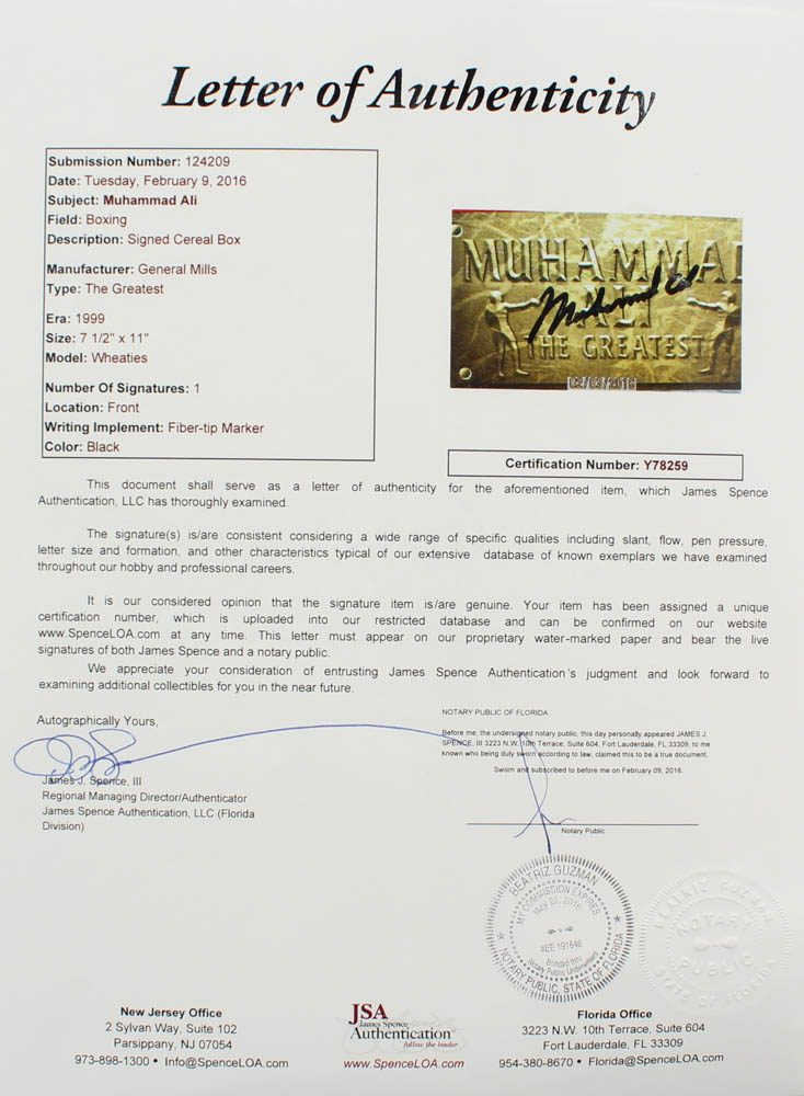 Muhammad Ali Signed Wheaties Cereal Box (JSA LOA) | Pristine Auction