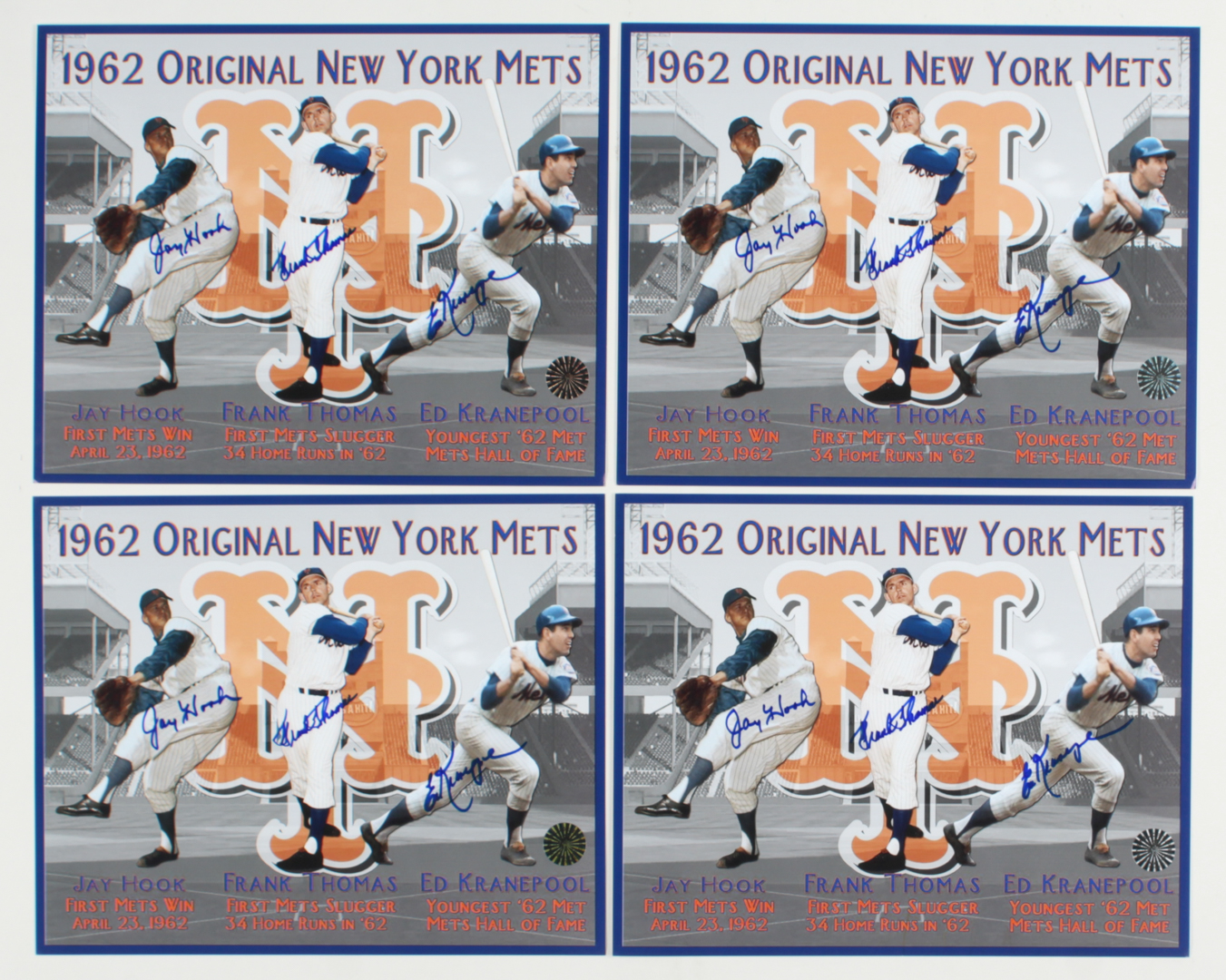 Lot of (4) Jay Hook, Ed Kranepool & Frank Thomas Signed "1962 Original ...