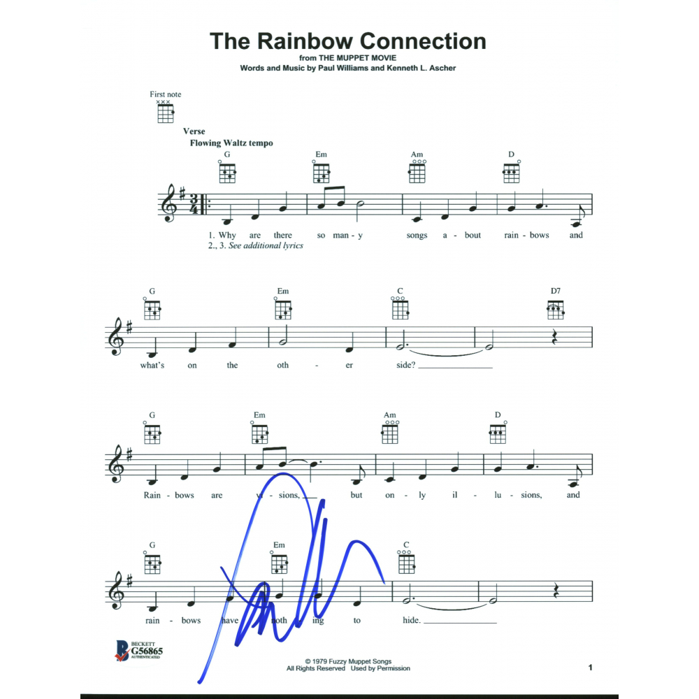 Paul Williams Signed "The Rainbow Connection" Lyric 8x10 Photo (Beckett ...