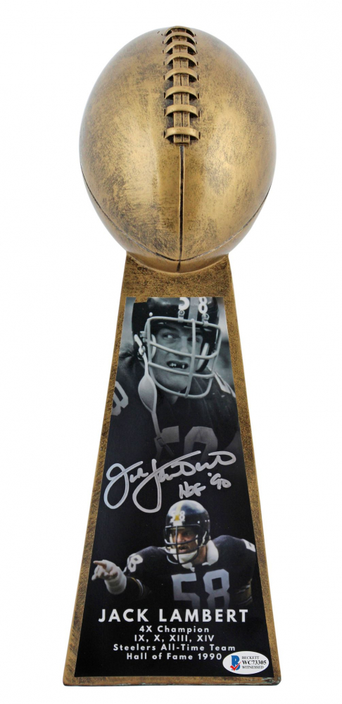 Jack Lambert Signed 15” Football Championship Trophy Inscribed "HOF 90 ...