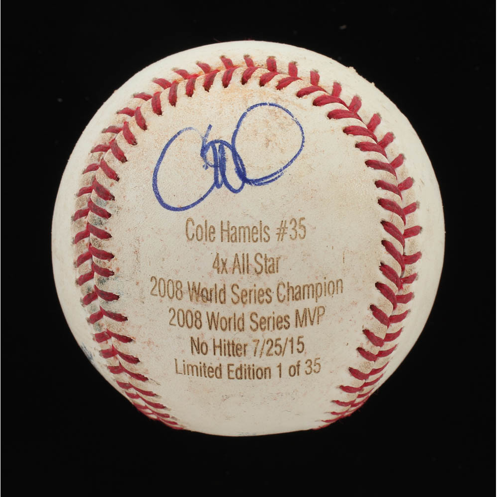Cole Hamels Signed LE OML Career Stat Engraved Baseball (JSA COA ...
