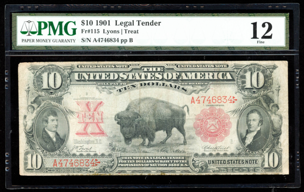1901 $10 Ten Dollars Legal Tender Large Bank Note Bill (PMG 12 ...