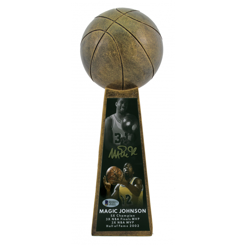 Magic Johnson Signed 14” Championship Basketball Trophy (Beckett COA ...