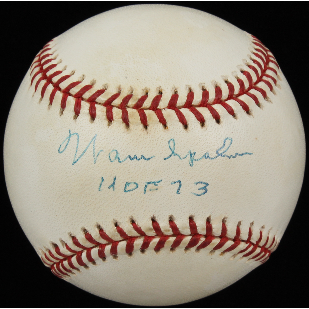 Warren Spahn Signed ONL Baseball Inscribed "HOF 73" (JSA COA ...