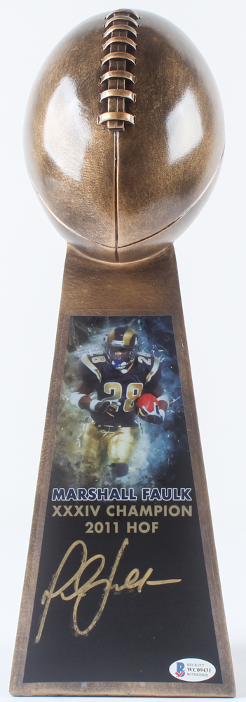 Marshall Faulk Signed 15" Gold Football Championship Trophy (Beckett ...