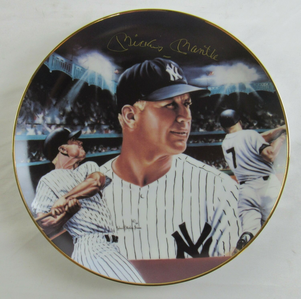 Mickey Mantle Signed Yankees LE 1986 "Mickey at Night" Porcelain Plate ...