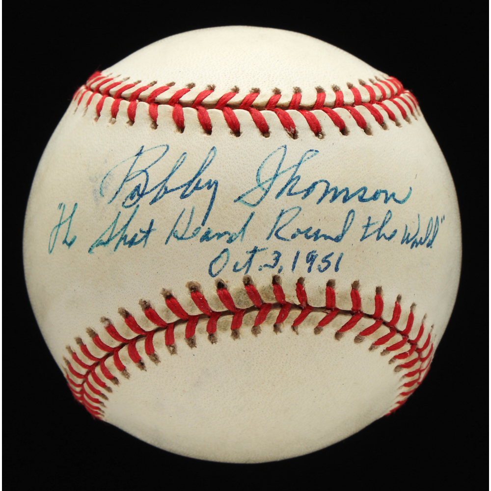 Bobby Thomson Signed ONL Baseball Inscribed "The Shot Heard Round the ...