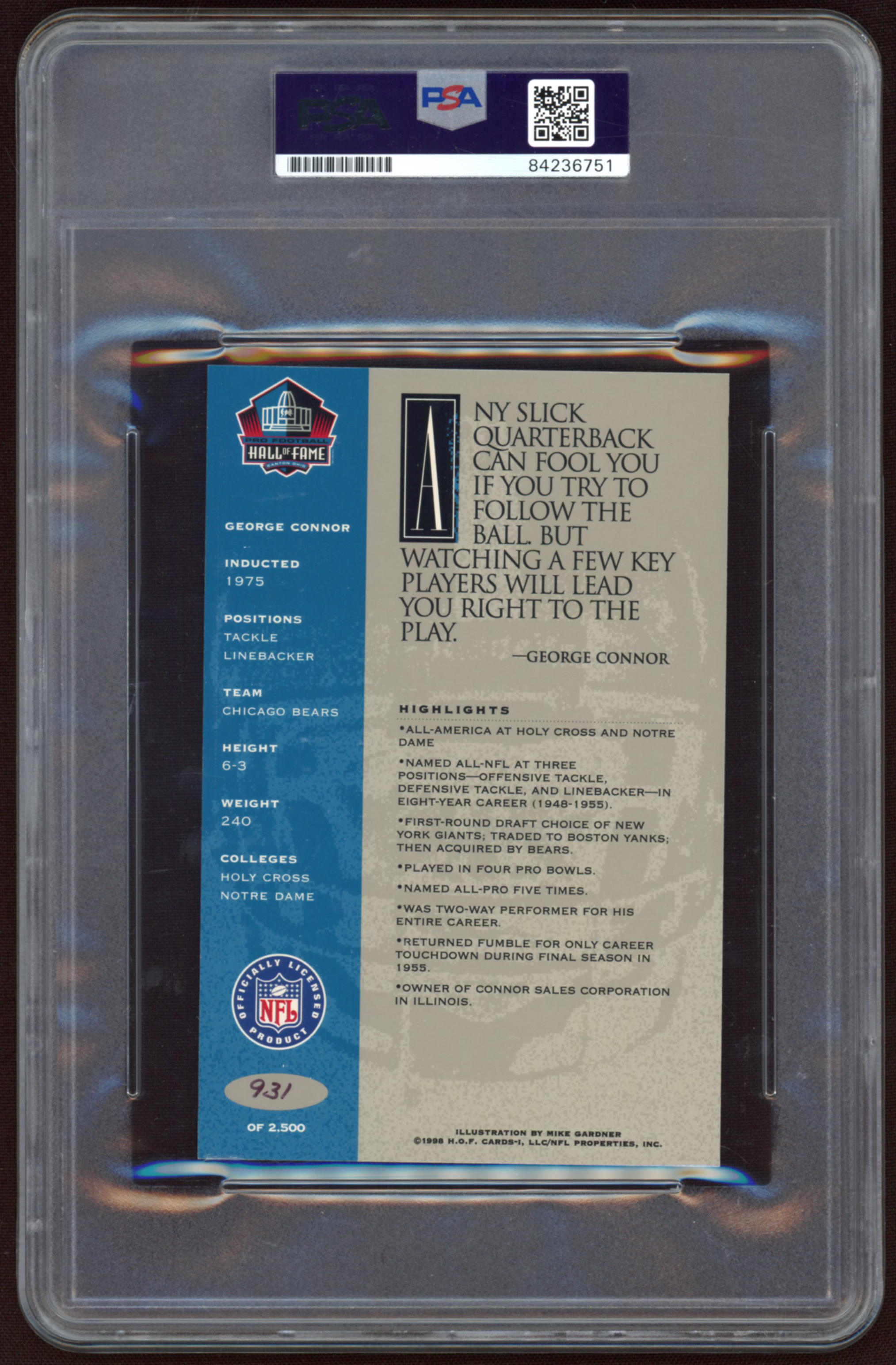 George Connor Signed LE Football Hall of Fame Postcard (PSA ...