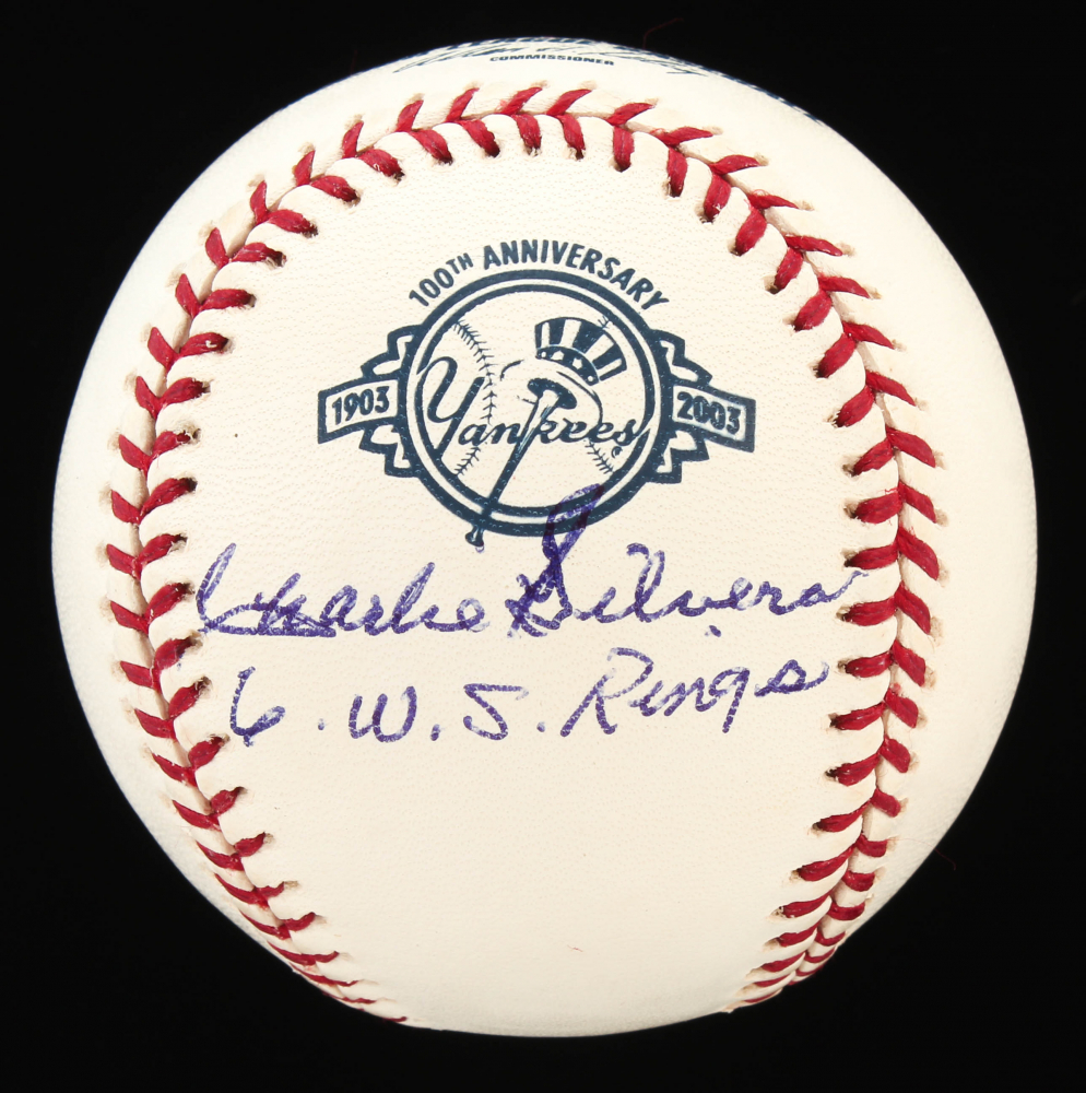 Charlie Silvera Signed OML Yankees 100th Anniversary Baseball Inscribed ...