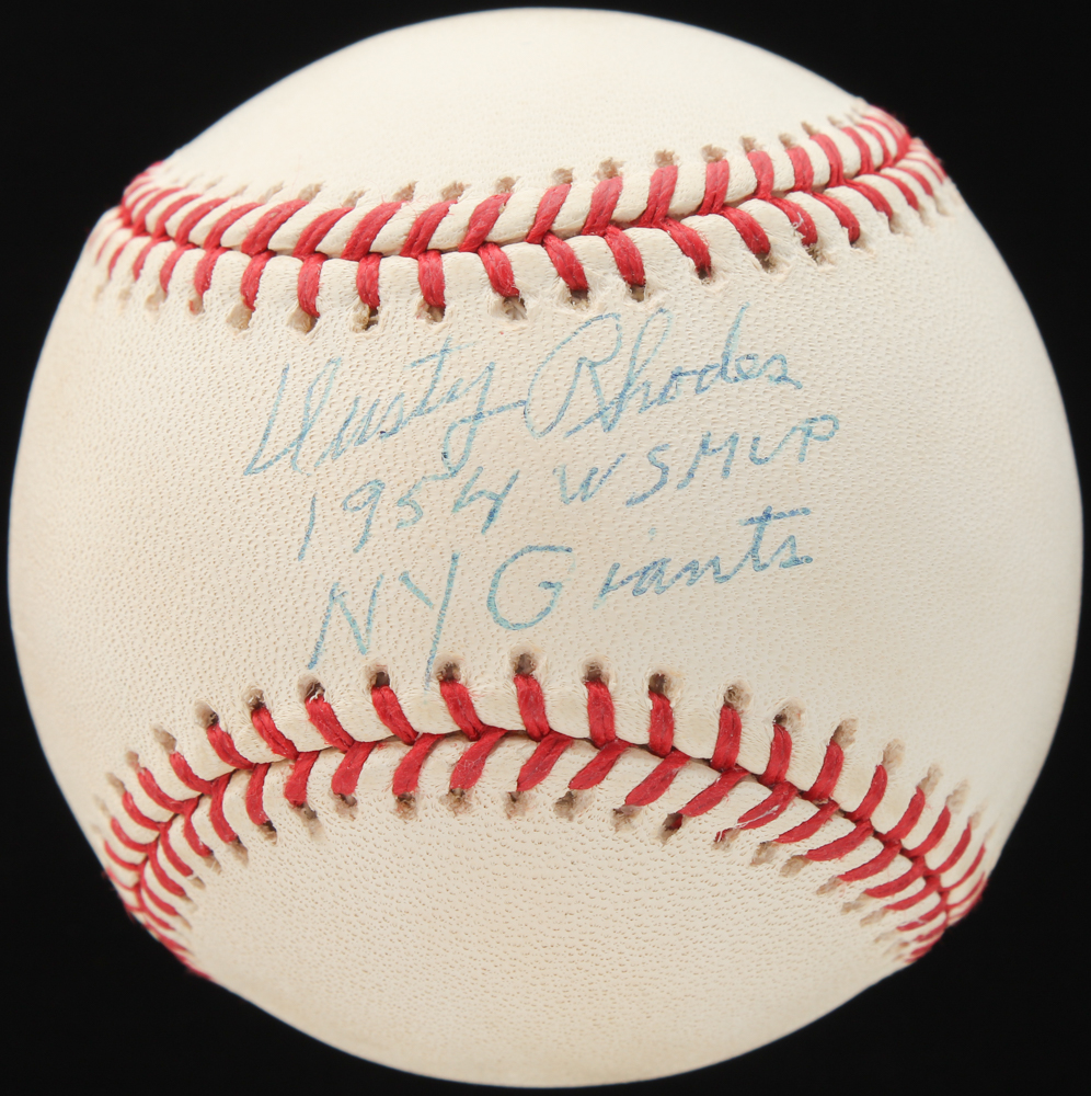 Dusty Rhodes Signed OML Baseball Inscribed "1954 WS MVP" & "NY Giants ...