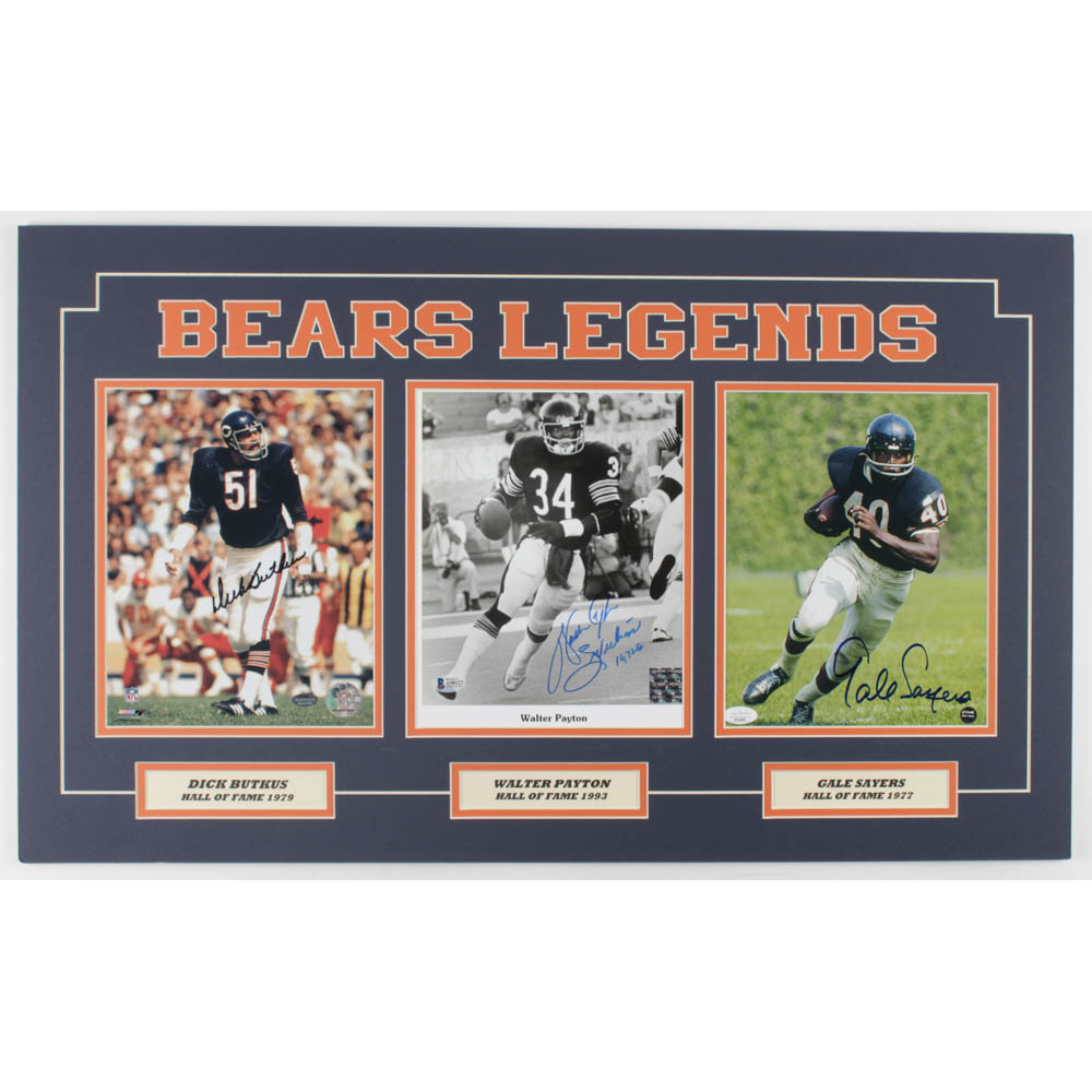 Dick Butkus, Walter Payton & Gale Sayers Signed Bears 18x30 Custom ...