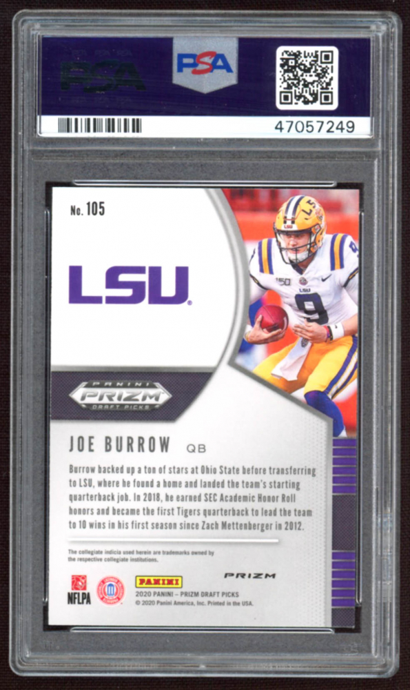 Joe Burrow 2020 Panini Prizm Draft Picks Prizms Silver #105 (PSA 9 ...