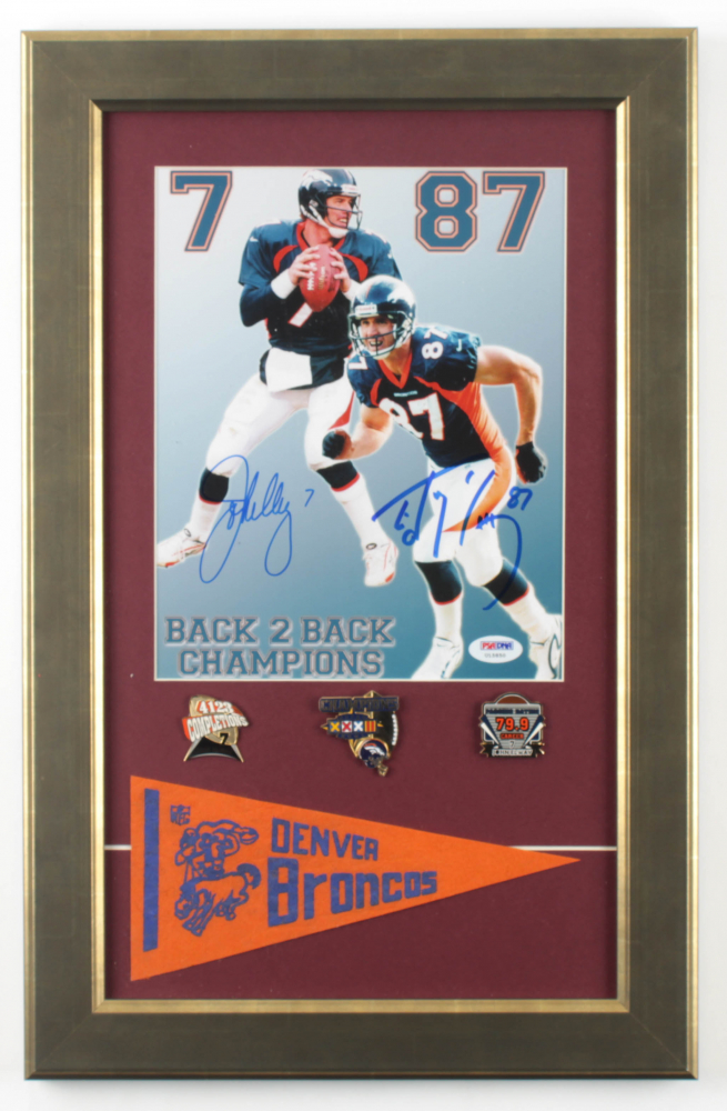 John Elway & Ed McCaffrey Signed Broncos 12.5x19.5 Custom Framed Photo ...