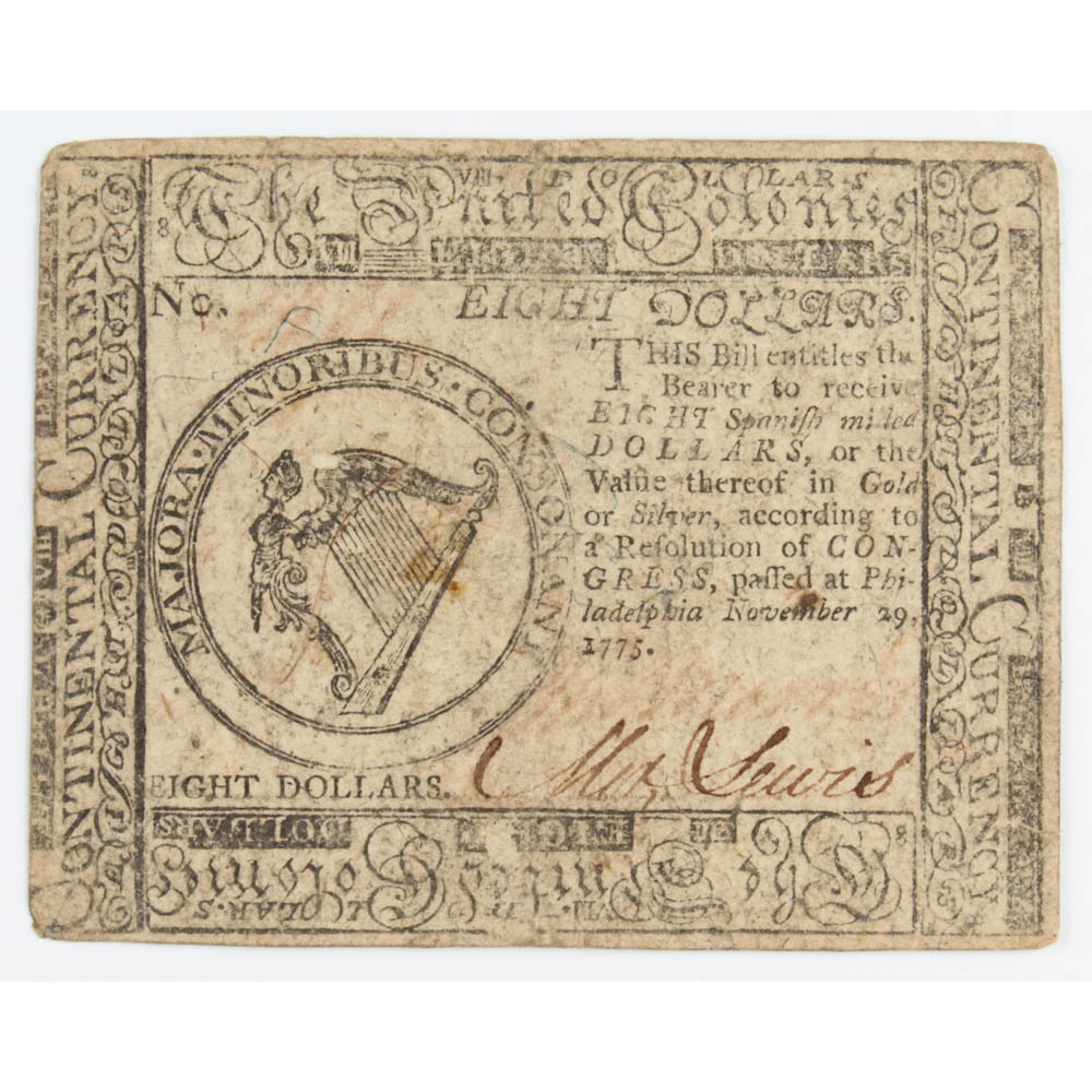 1775 $8 Eight Dollars - Continental - Colonial Currency Note | Pristine ...