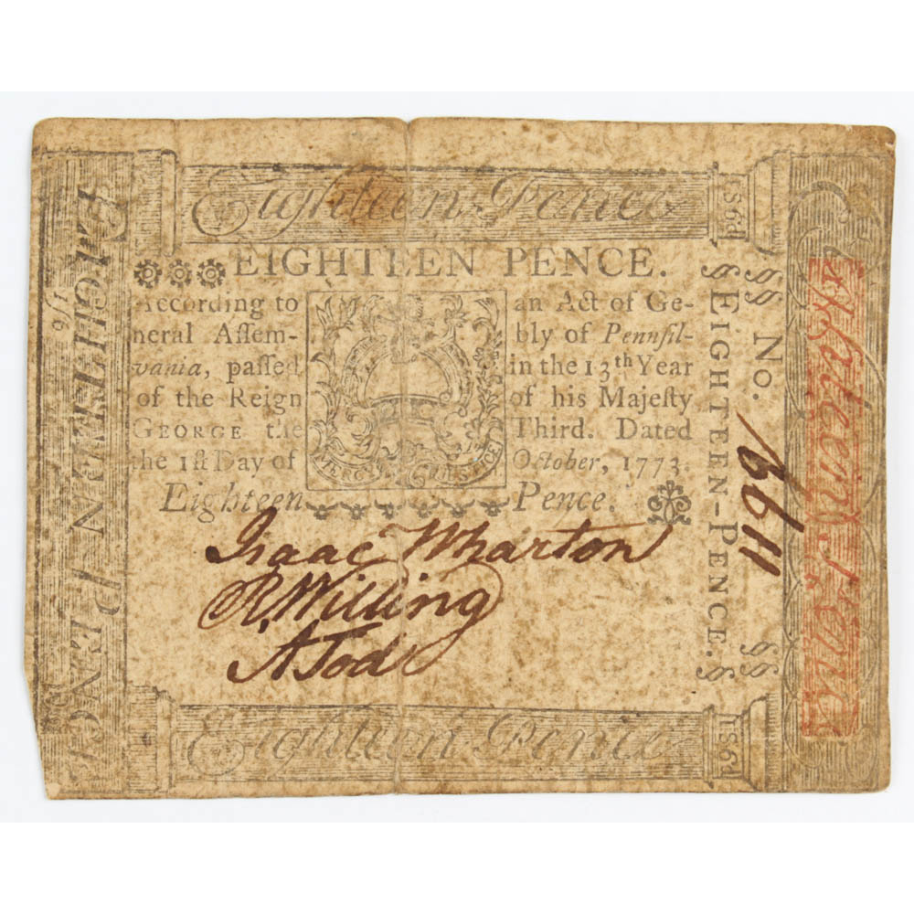 1773 18p Eighteen Pence - Pennsylvania - Colonial Currency Note ...