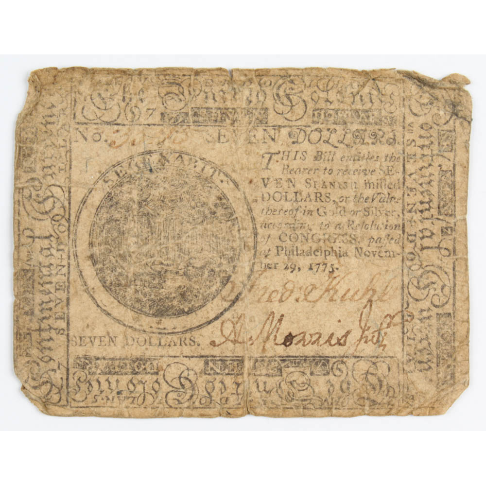1775 $7 Seven Dollars - Continental - Colonial Currency Note | Pristine ...