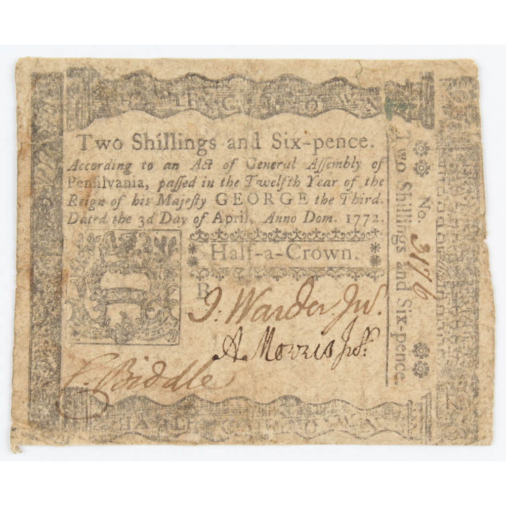 1772 Two Shillings & Six-Pence - Pennsylvania - Colonial Currency Note ...