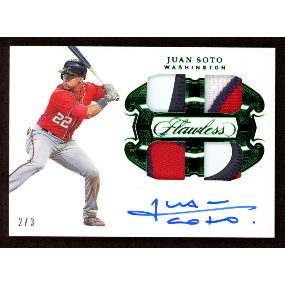Juan Soto 2019 Panini Flawless Quad Patch Signatures Emerald #3 ...