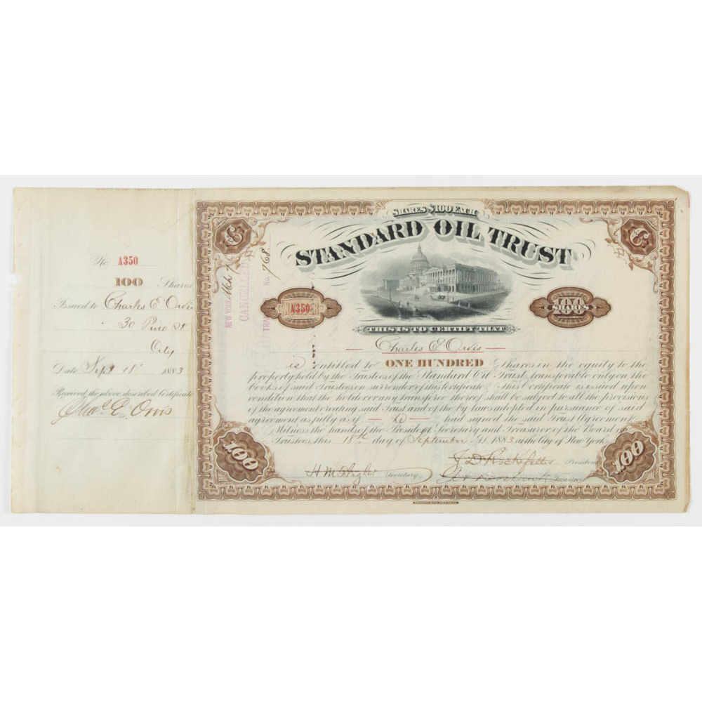 John D. Rockefeller Signed Stock Certificate (Beckett LOA) | Pristine ...