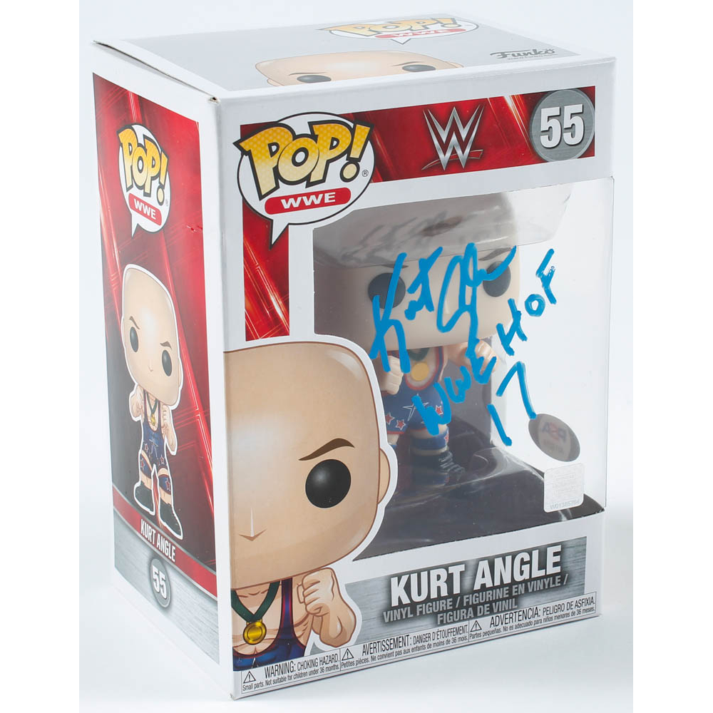Kurt Angle Signed WWE #55 Funko Pop! Vinyl Figure Inscribed "WWE HOF ...