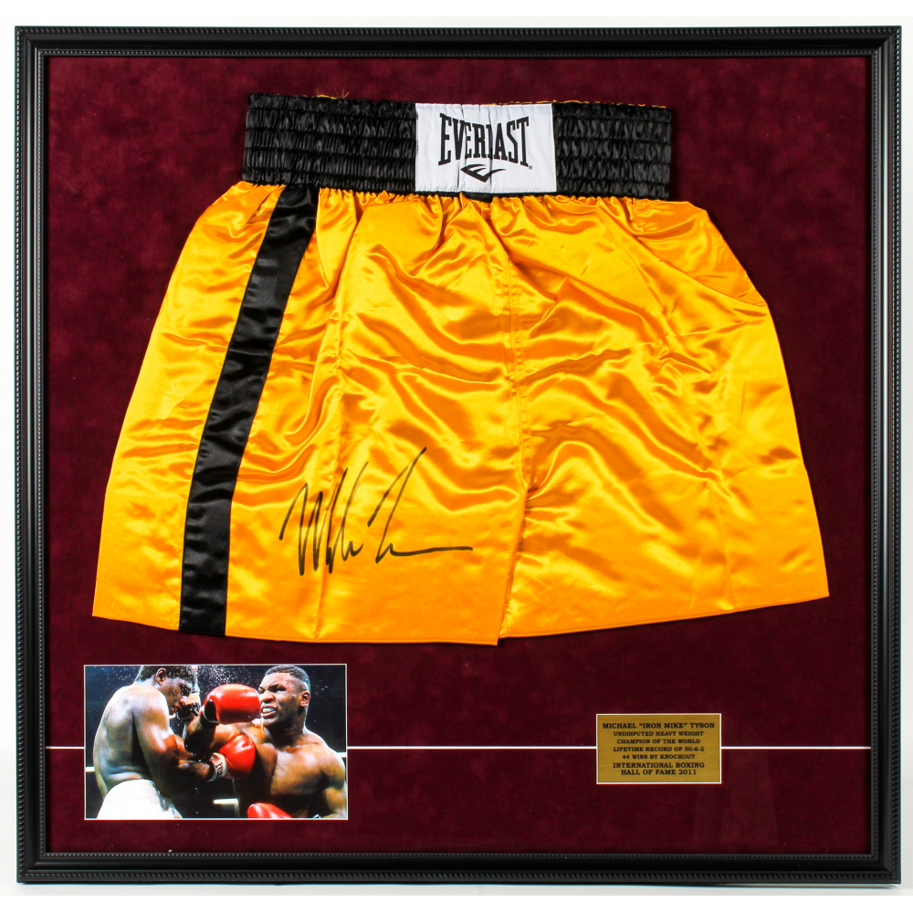 Mike Tyson Signed 30.5x32 Custom Framed Boxing Trunks Display (PSA COA ...