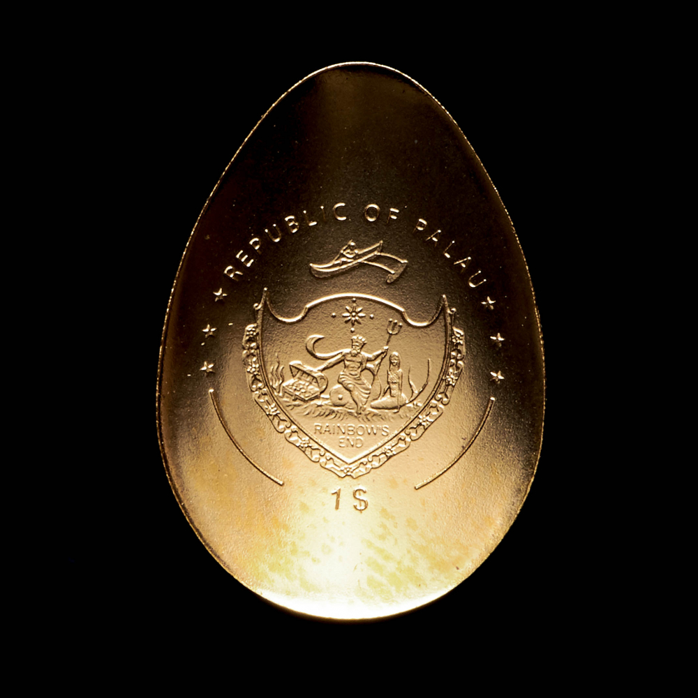 Palau $1 Dragon Concave Egg Shaped Gold Coin | Pristine Auction