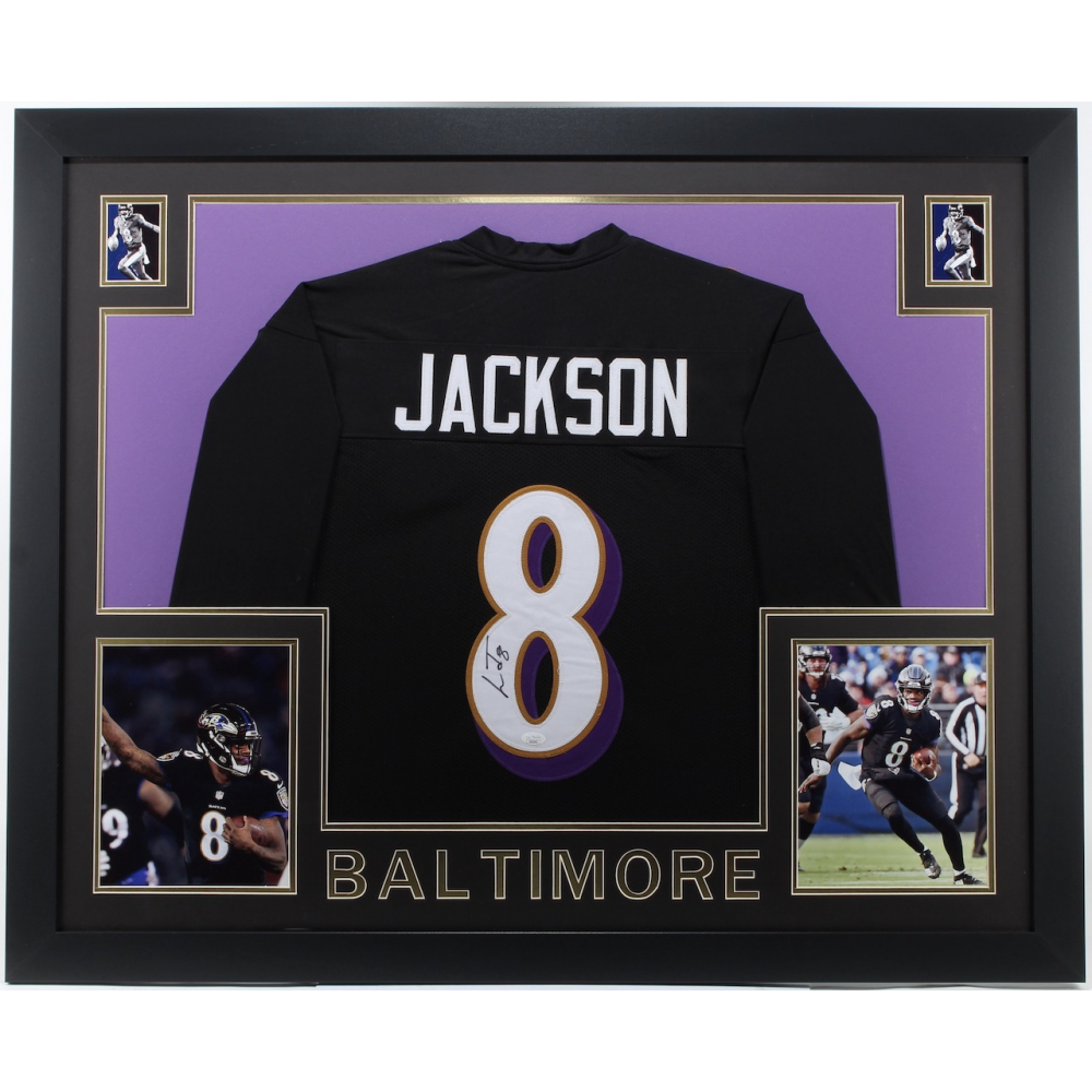 Lamar Jackson Signed 35x43 Custom Framed Jersey (JSA COA) | Pristine ...