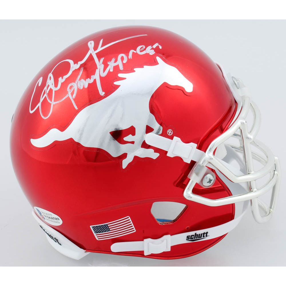 Eric Dickerson Signed SMU Mustangs Chrome Mini-Helmet Inscribed "Pony ...