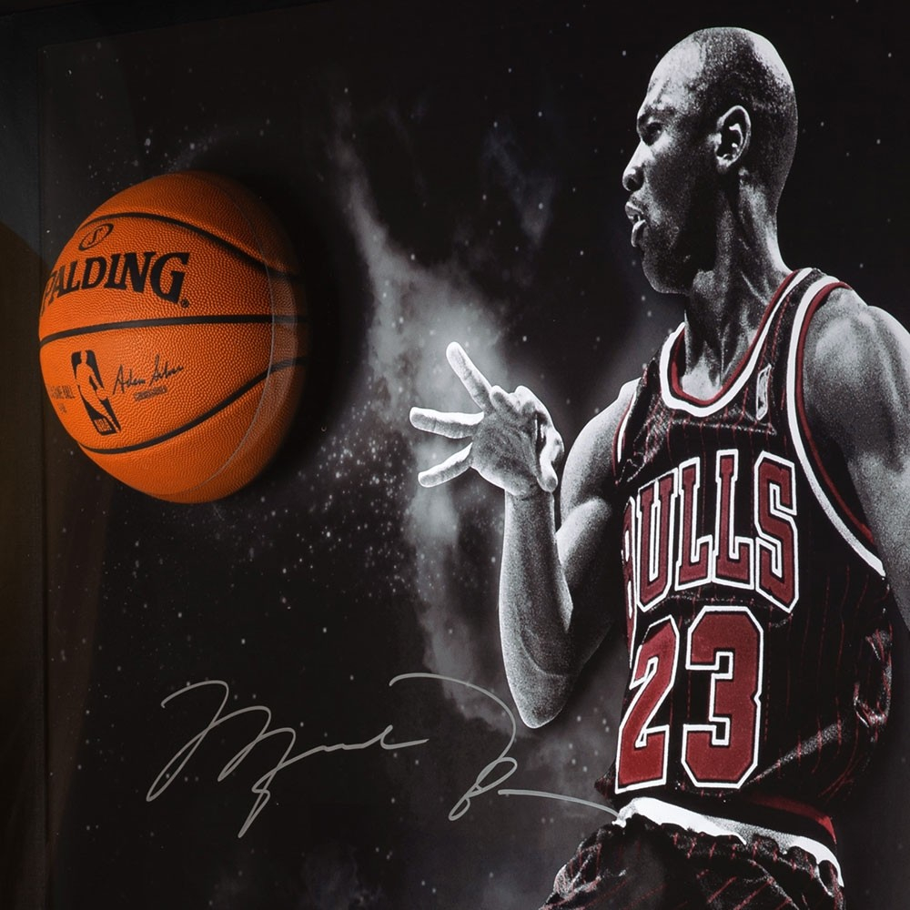 Michael Jordan Signed Bulls "No Look" 40x60 Custom Framed LE Breaking Through Display (UDA ...