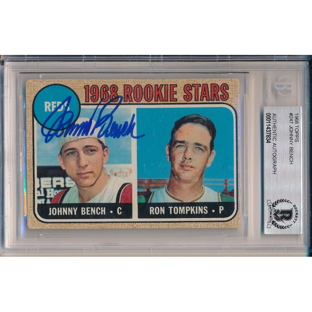 Johnny Bench Signed Johnny Bench / Ron Tompkins 1968 Topps #247 Rookie ...