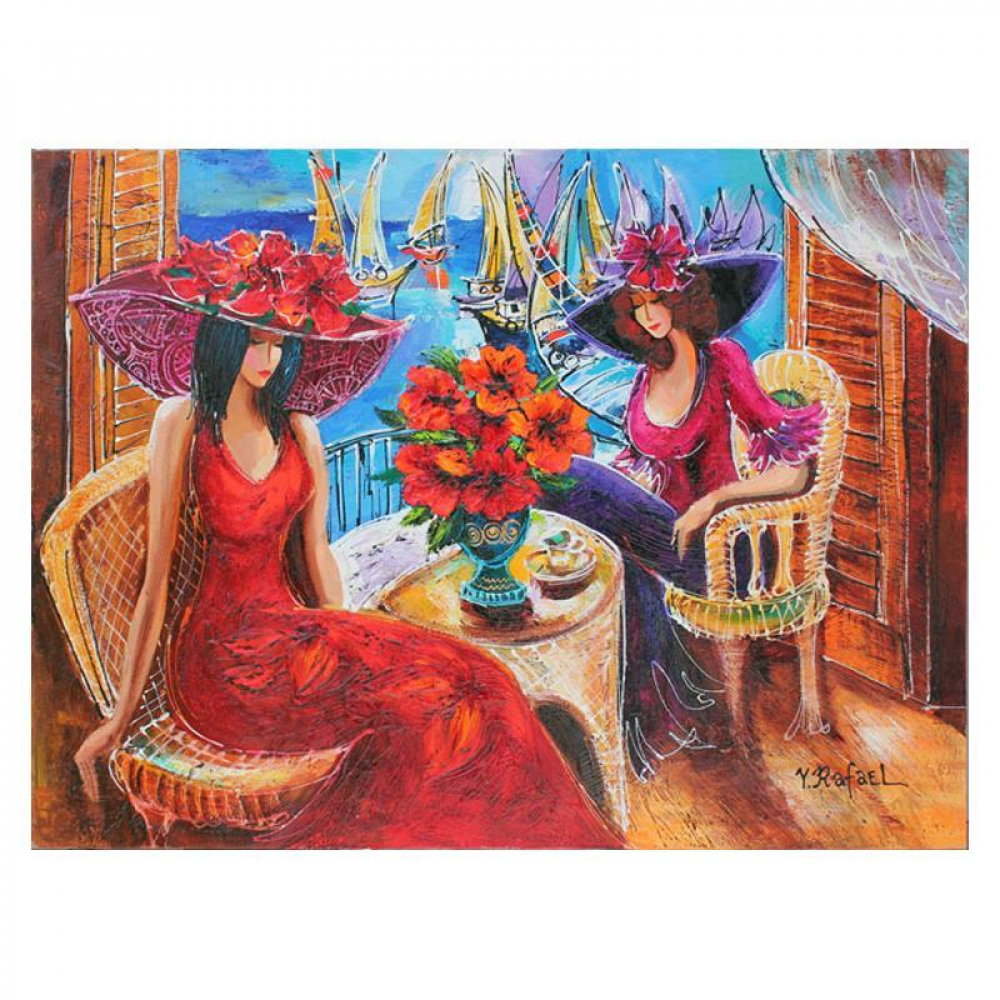 Yana Rafael Signed "Ladies by the Sea" 30x40 Original Acrylic Painting ...