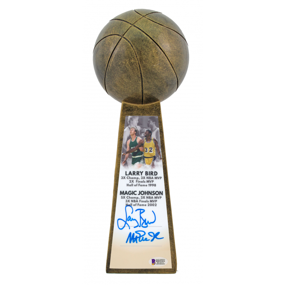 Larry Bird & Magic Johnson Signed 14” Championship Basketball Trophy (Beckett COA) | Pristine ...