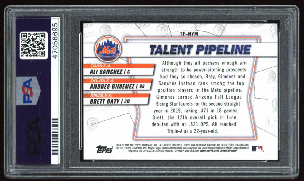 Ali Sanchez/Andres Gimenez/Brett Baty 2020 Bowman Chrome Talent Pipeline #TPNYM (PSA 10 ...
