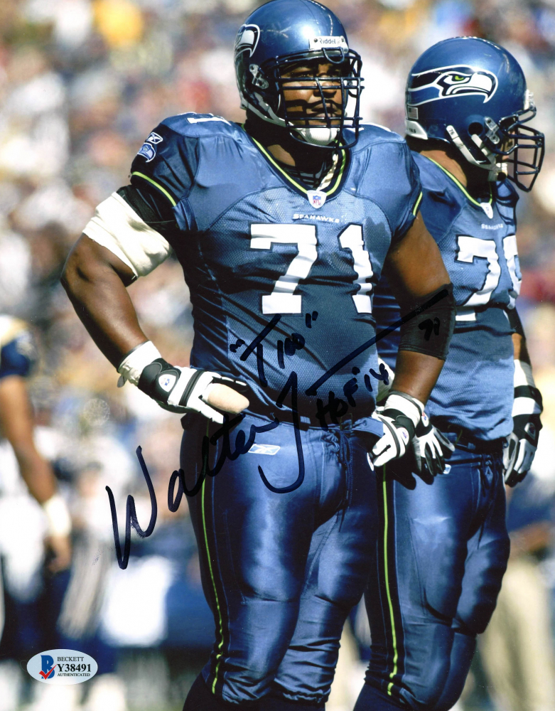 Walter Jones Signed Seakhawks 8x10 Photo Inscribed "T 100" & "HOF '14 ...