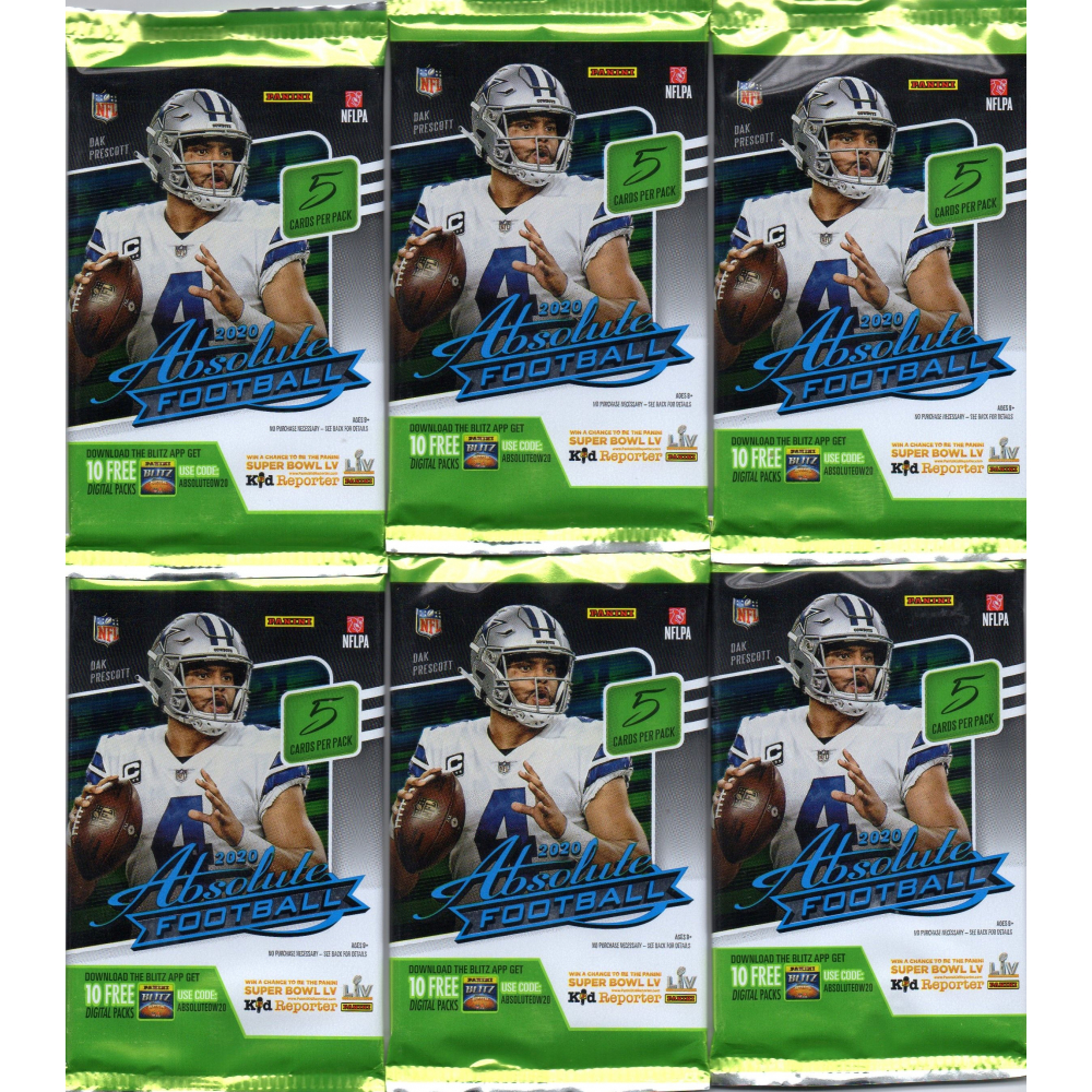 Lot of (6) 2020 Absolute Dollar Tree Store Football Packs with (5 ...