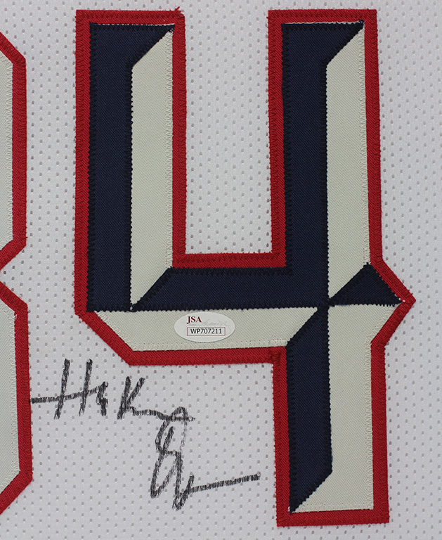 Hakeem Olajuwon Signed 35x43 Custom Framed Jersey (JSA COA) | Pristine ...