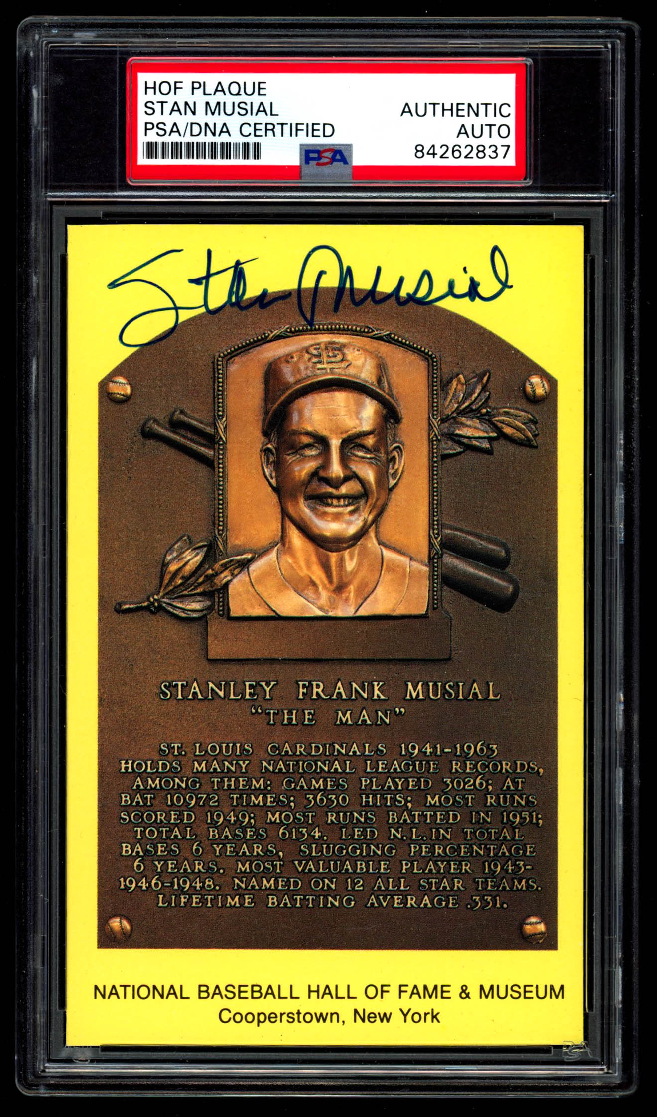 Stan Musial Signed Gold Hall of Fame Plaque Postcard (PSA Encapsulated ...