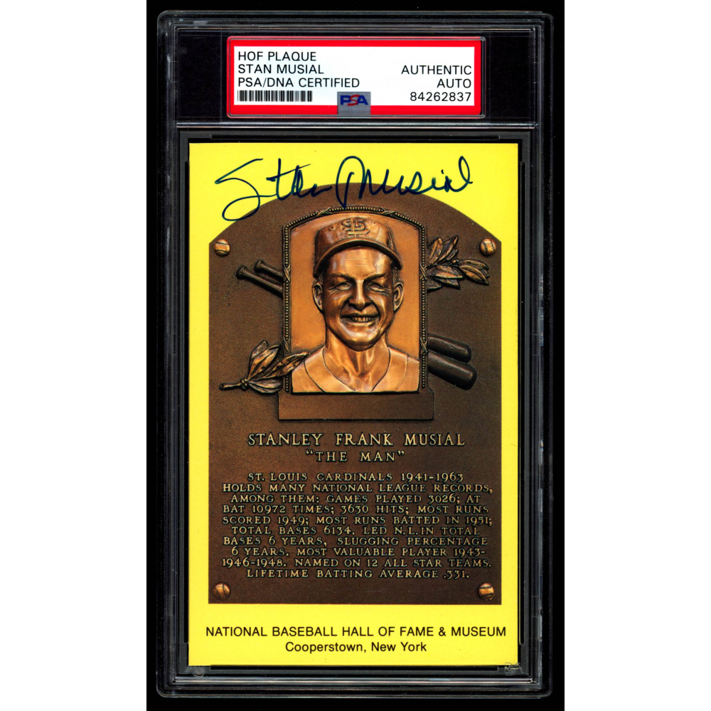 Stan Musial Signed Gold Hall of Fame Plaque Postcard (PSA Encapsulated ...