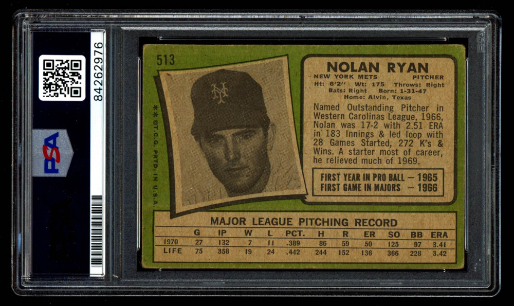 Nolan Ryan Signed 1971 Topps #513 Inscribed "The Ryan Express" (PSA ...