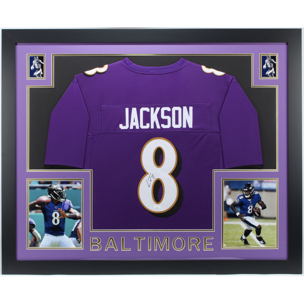 Lamar Jackson Signed 35x43 Custom Framed Jersey Display (JSA ...