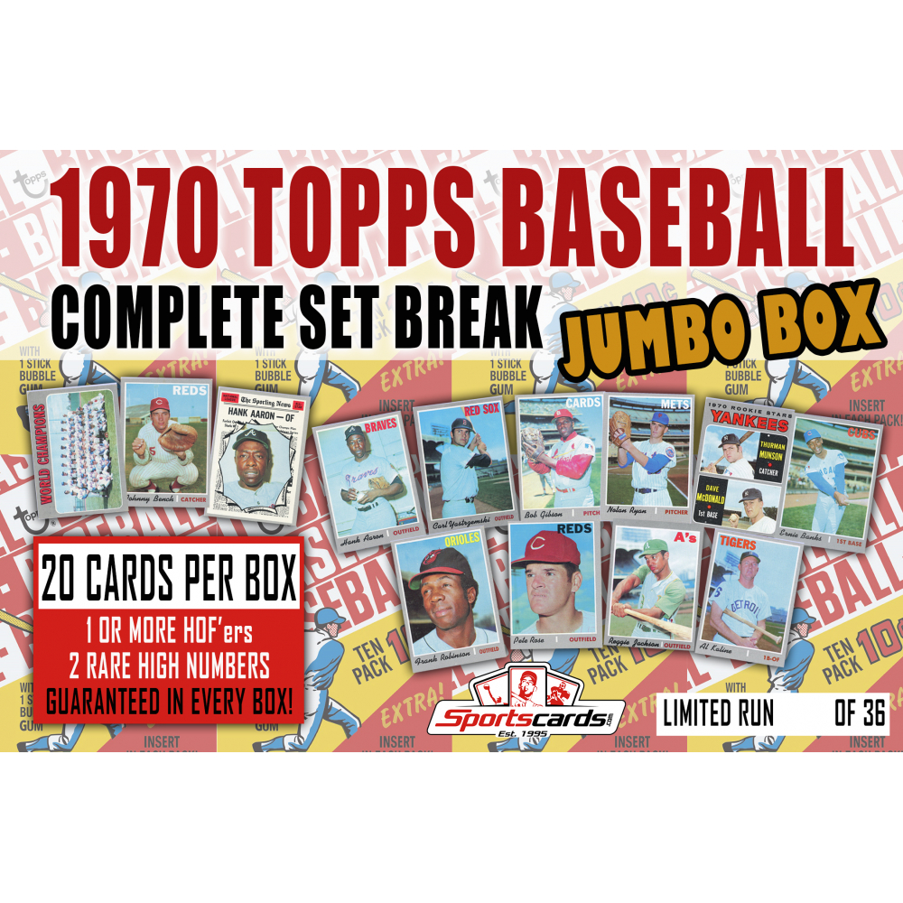 1970 Topps Baseball Complete Set Break JUMBO BOX – 20 Cards Per Box ...
